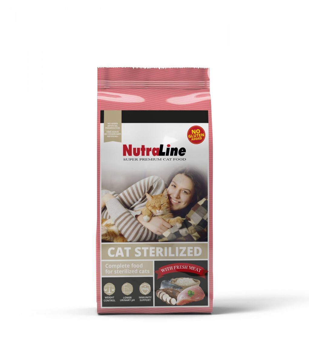 Nutraline Cat Sterilized 10 kg Hrană completă pentru pisici sterilizate.